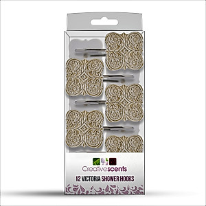 Creative Scents Shower Curtain Hooks Set of 12 Shower Set Rings 100% Rust Free -for Bathroom Shower Curtain Rod Victoria Collection (Beige)