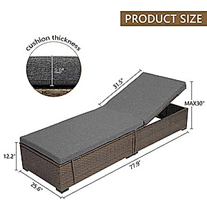 Kinsunny Outdoor PE Wicker Lounge Chair Patio Reclining Chair Furniture Set Beach Pool Adjustable Backrest Recliners with Dark Grey Cushions