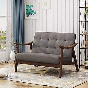 Christopher Knight Home Buda Mid-Century Modern Settee, Dark Gray, Brown
