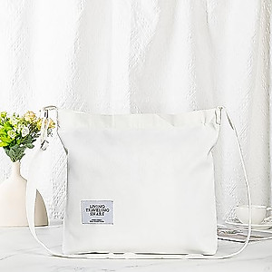 Covelin Women's Retro Large Size Canvas Shoulder Bag Hobo Crossbody Handbag Casual Tote White