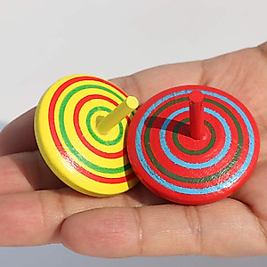 oAtm0eBcl 4Pcs Wooden Classic Colorful Spinning Tops Developmental Kids Stress Relieve Random Color 4pcs