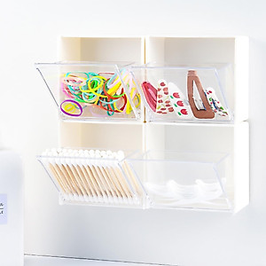 UtySty 3 Pack Cotton Swab Container Sticky Punch-Free Wall Mounted Transparent Storage Case Qtip Box Organizer Canister Dispenser for Cotton Ball Q-Tips Hair Band Clips Floss Hairpin Bathroom