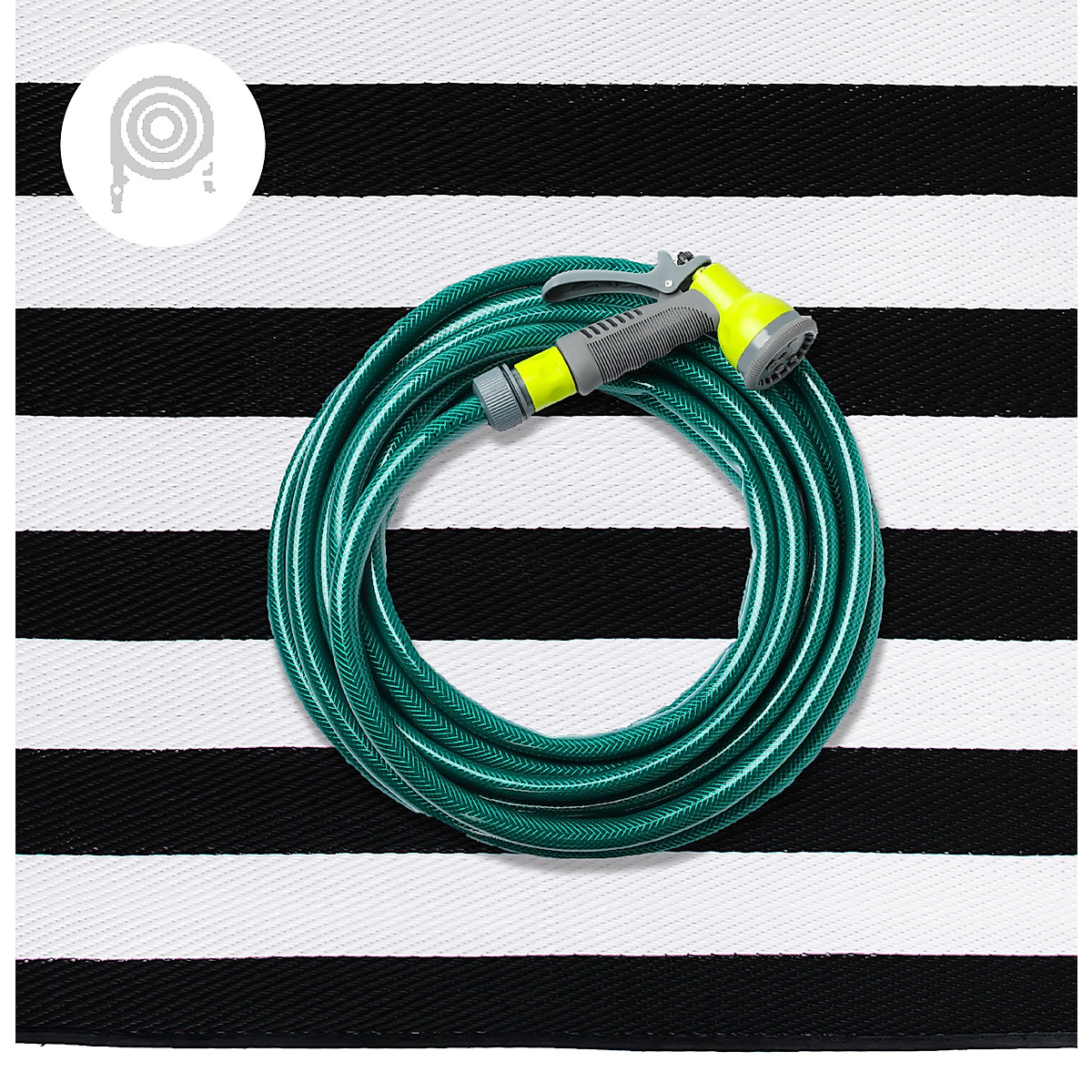 FH Home Outdoor Rug - Waterproof, Fade Resistant, Reversible - Premium Recycled Plastic - Striped - Porch, Deck, Balcony, Mudroom, Laundry Room, Patio - Brittany - Black & White Crease Free - 3 x 5 ft