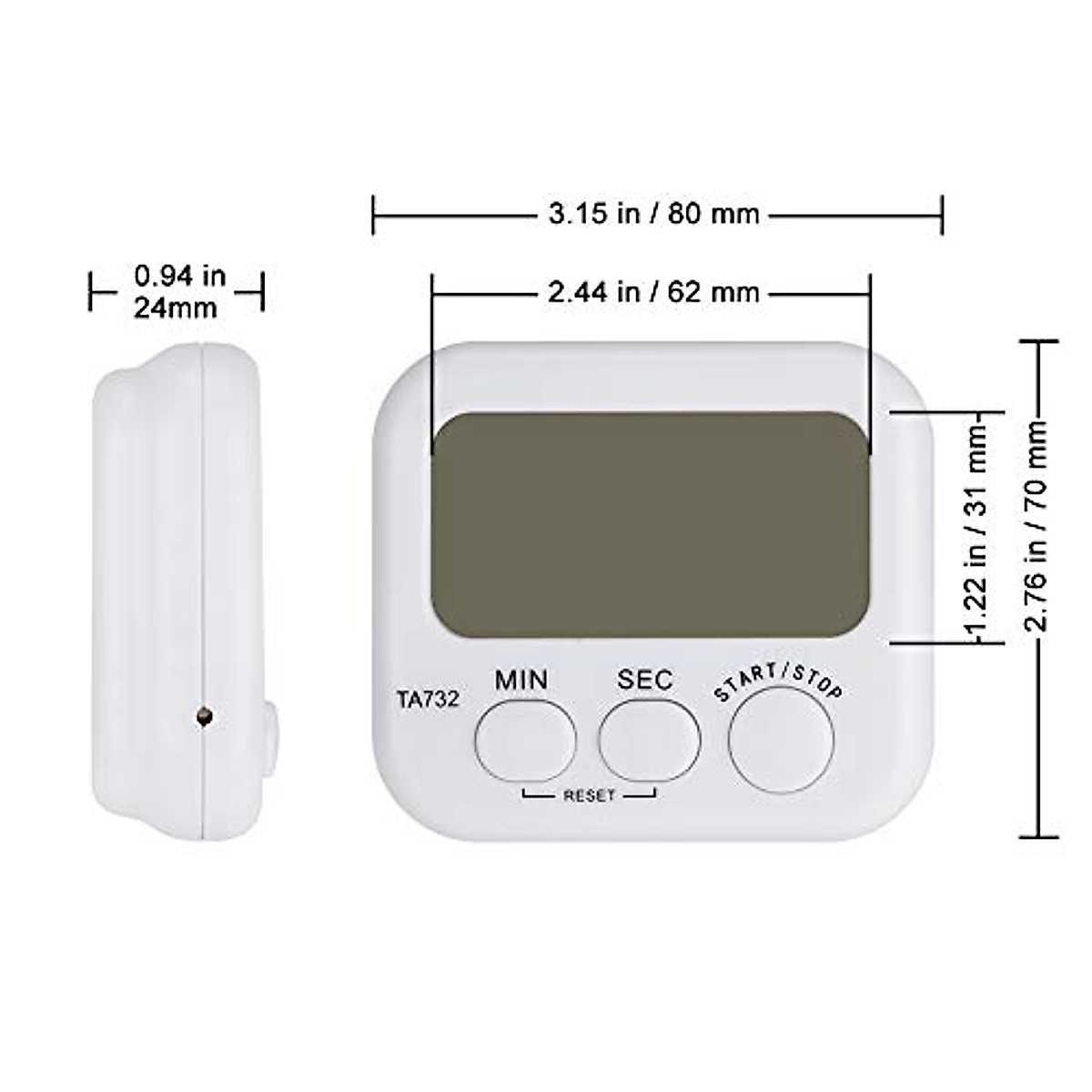 stonylab 2pk Digital Timer, 2-Pack Basic High Decibel Loud Alarm Countdown Timer Digital Timer Kitchen Timer Event Timer with Magnetic Back and Large Digits