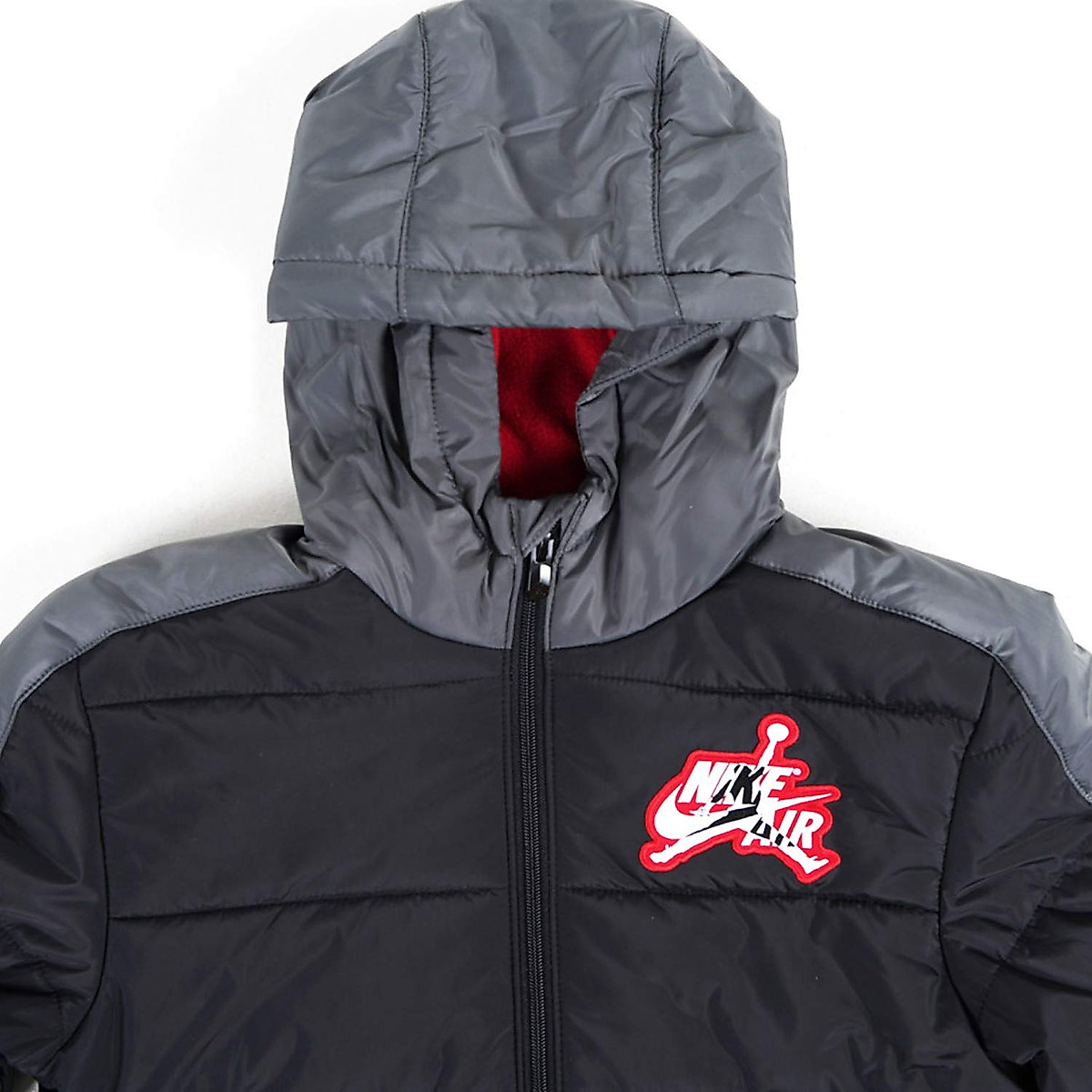 Jordan Boys Youth Jumpman Puffer Layered Look Zip Hoodie Jacket (Black (957917), Medium