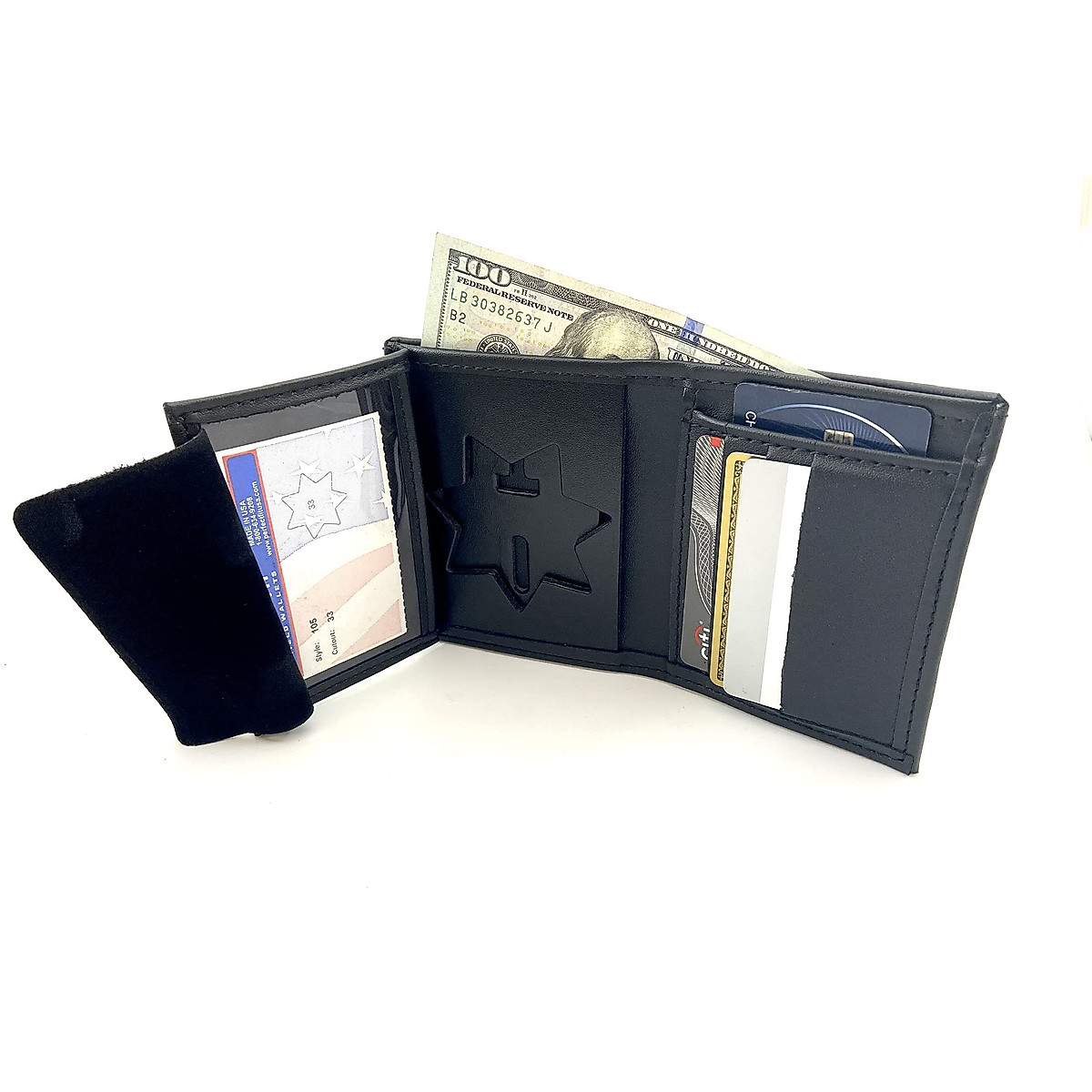 Perfect Fit Shield Wallets 7 Point Star Hidden Badge Wallet Leather Black (Cutout PF-33) Fits for Blackinton B447 Seven-Point Star