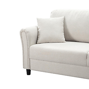 KoiHome 81.5" Loveseat Sofa Couch with 2 Pillows and Rolled Arm, 2-Seat Upholstered Linen Fabric Couch Lounge Furniture, Deep Seated Comfy Sofa for Living Room, Bedroom, Apartment, Office, Beige