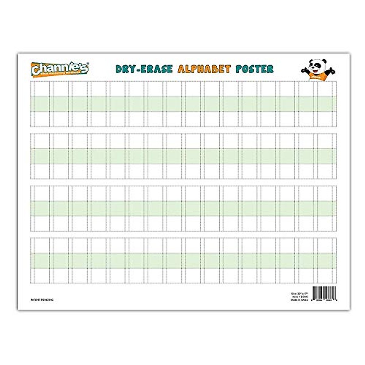 Channie’s Visual Two Sided Large Dry Erase Alphabet & Numbers Poster Board, Use in Classroom and Homeschool; Size 22” x 17”, Ages 3 and Up, PreK – 2nd
