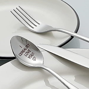 family Kitchen I Cerealsly Love You Engraved Stainless Steel Spoon, Cereal Oats Spoon, Best Gift for Husband Wife Boyfriend Girlfriend Valentine Birthday Christmas