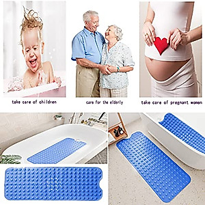 niceeshop Bath & Shower Mat & Bathroom Anti-Slip Mat, Extra Long Non-Slip Bath Mat (39" x 16"), Machine Washable Bath Tub Mat for Bathroom (Large Size Pure Blue)