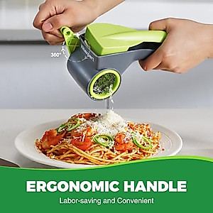 KITEXPERT Cheese Grater with Handle, Parmesan Cheese Grater, Handheld Rotary Cheese Grater, Olive Garden Cheese Grater with 2 Stainless Steel Drums for Hard Cheese, Chocolate, Nuts, vegetables