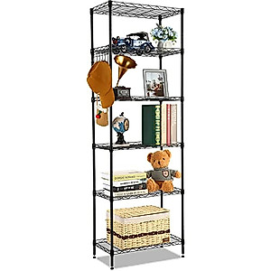 BATHWA 6 Shelf Adjustable Wire Shelving Units, Heavy Duty Metal Storage Wire Shelf with Leveling Feet, Utility Steel Shelves for Garage, Kitchen, Living Room, Bathroom,