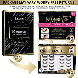 Magnetic Eyelashes Kit Magnetic Eyeliner 3D and 5D different Lengths&Densities Magnetic Eyelashes Magnetic Lashliner For Use with Magnetic False Lashes Natural Look-No Glue Needed (10-Pairs)