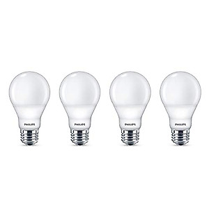 Philips LED Dimmable A19 Light Bulb with Warm Glow Effect 800-Lumen, 2200-2700 Kelvin, 9.5-Watt (60-Watt Equivalent), E26 Base, Frosted, Soft White, 4-Pack