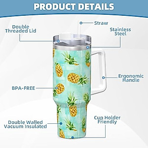 HULIBIN Green pineapple. Print Double Deck Stainless Steel Travel Coffee Cup With Lid 40 Oz Ice Bully Cup