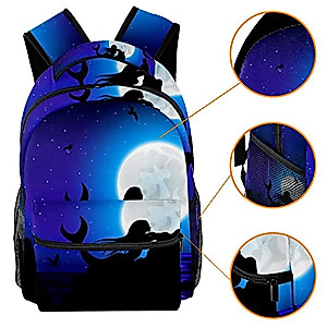 VBFOFBV Travel Backpack, Laptop Backpack for Women Men, Fashion Backpack, Night Ocean Mermaid Silhouette Moon