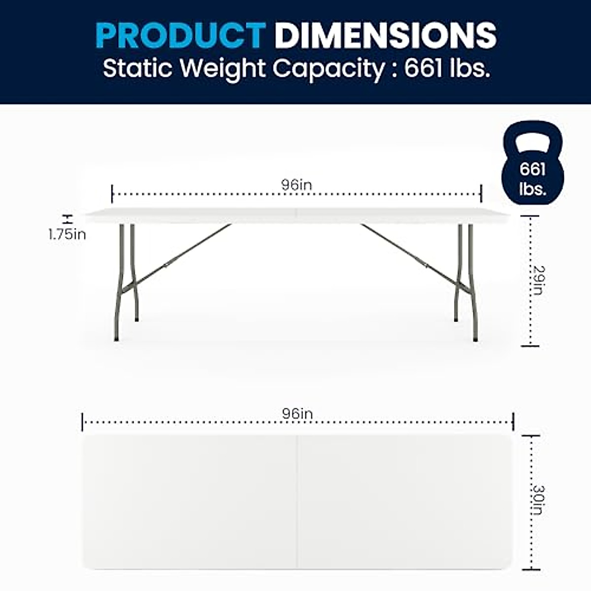 Flash Furniture Kathryn 8' Rectangular Plastic Folding Event Table with Carrying Handle, Bi-Fold Portable Banquet Table for Indoor/Outdoor Events, Granite White, 30"W x 96"L