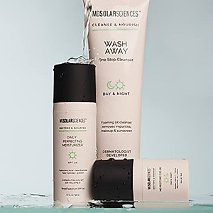 MDSolarSciences Wash Away One Step Foaming Cleanser Removes Impurities, Makeup & Sunscreen, Dermatologist Developed Vegan Formula with Hyaluronic Acid, Pineapple Extract, Aloe & Vitamin B5, 5 Fl Oz.