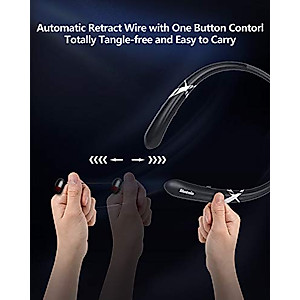 HaiYusen Bluetooth Headphones, Bluenin Neckband Wireless Headphones Bluetooth 5.0 Retractable Earbuds Stereo Headset CVC 8.0 Noise Cancelling Call Vibrate Alert Earphones with Mic (Black)