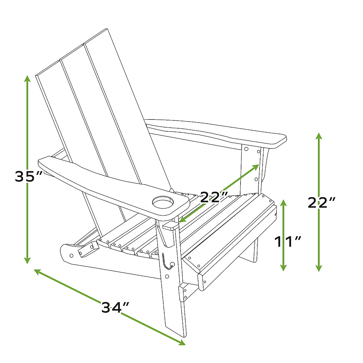RESINTEAK Folding Adirondack Chair with Cup Holder - Extra Wide Comfort Seat, Patio Furniture for Outdoor Fire Pit, Deck, & Backyard, Newport Collection (Blue)
