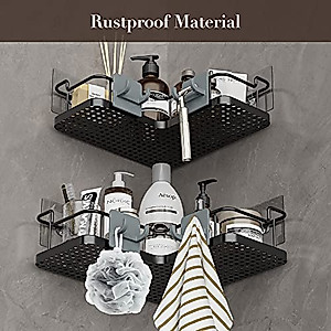 Nieifi 2 Pack Adhesive Corner Shower Caddy Shelf Organizer Rack with Hooks, Rustproof Shower Shelf Basket for Inside Shower, Bathroom, Kitchen, Black