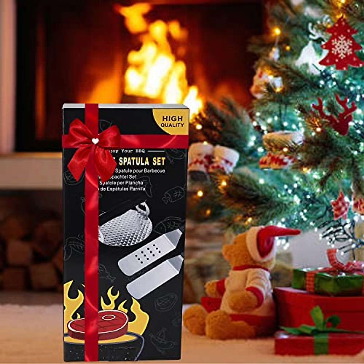 Grilljoy Griddle Accessories Kit Set for Hibachi Grill Flat Top - 26PC Non-Slip Grill Spatulas Set with Cleaning Pad, Burger Press, Egg Rings for Camping Grilling - Ideal for Men Women