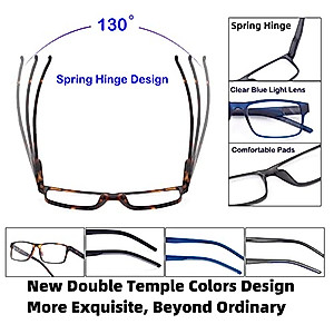 Colloddiss 4-Pack Reading Glasses for Men Women, Spring Hinge Readers Glasses, Blue Light Blocking Eyeglasses SR20523, 4 Black 2.5 x