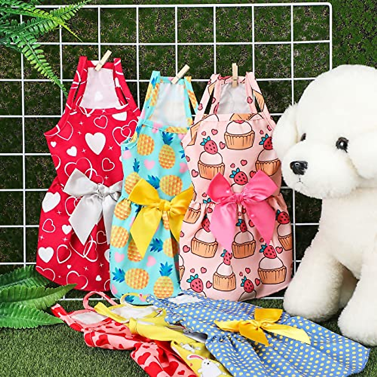 6 Pieces Puppy Dog Dress Pet Bowknot Princess Dress Puppy Floral Vest Skirt Pet Summer Dress Dog Cute Rosette Sundress Apparel for Small Dog Cat Pet (S (3-5lbs), Cute Style)