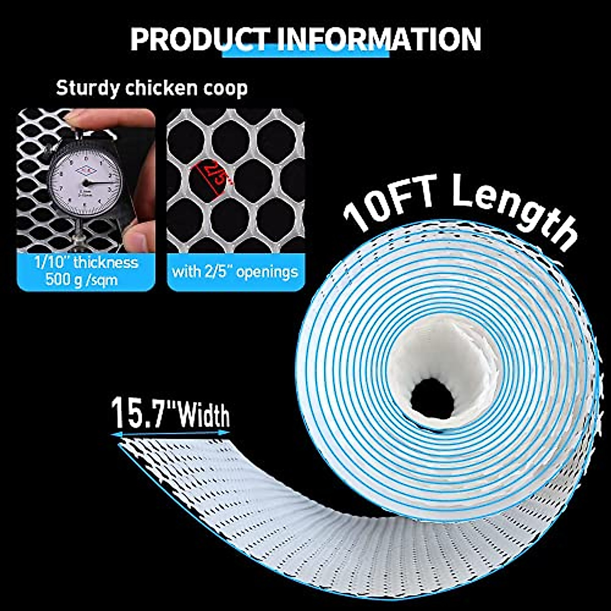 Senershuo Upgraded 15.7IN x 10FT White Plastic Chicken Wire Fence Mesh, Hexagonal Fencing for Gardening, Poultry Fencing, Chicken Wire Frame for Crafts, Floral Netting (PLASTIC40-300W)