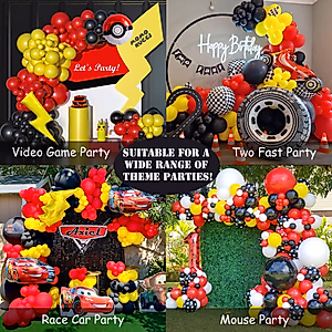 MOMO RUCCI 128Pcs Red Black Yellow Balloons Arch Garland Kit, with Cartoon Flash Lightning Foil Balloon,for Superhero Theme Race Car Cartoon Boy Birthday Baby Shower Party Decoration Supplies