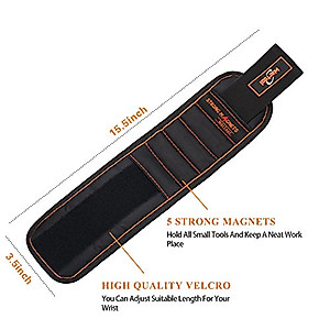 WARTOOL Magnetic Wristband Tool Belt with 5 Strong Magnets for Holding Screws, Nails, Bolts, Drill Bits, Perfect Gifts for Men/Women,Dad, Husband, Boyfriend, DIY Handyman, Woodworker Black