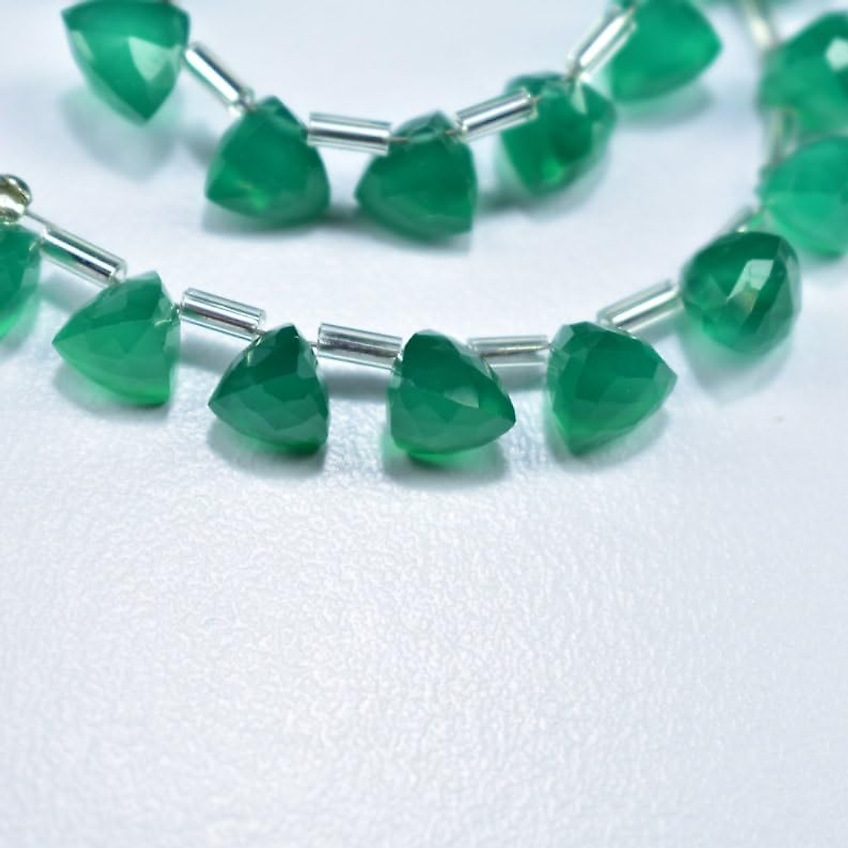 Natural Green Onyx Trillion Faceted Beads 7 mm 7 inch Long String Jewelry Making Gemstone Beads for Necklace Bracelet