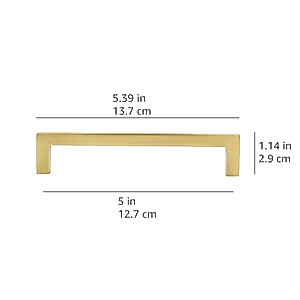 Amazon Basics Modern Square Cabinet Pull Handle, 5.39-inch Length (5-inch Hole Center), Golden Champagne, 10-pack