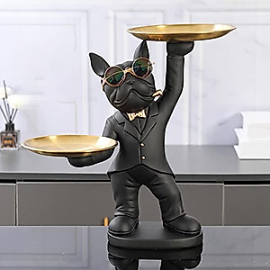 gazechimp Creative French Sculpture with Tray Sundries Storage Key Holder Resin Animal Figurine Decor, Black