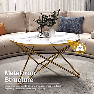 HLR Round Coffee Table with White Faux Marble Top