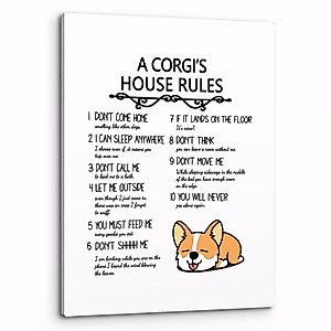 PHAMTE A Corgi’s House Rules Wall Art, Funny Corgi Dog Quote Print Framed Canvas Painting Artwork Home Bedroom Living Room Girls Room Decor（11x14 Inch）