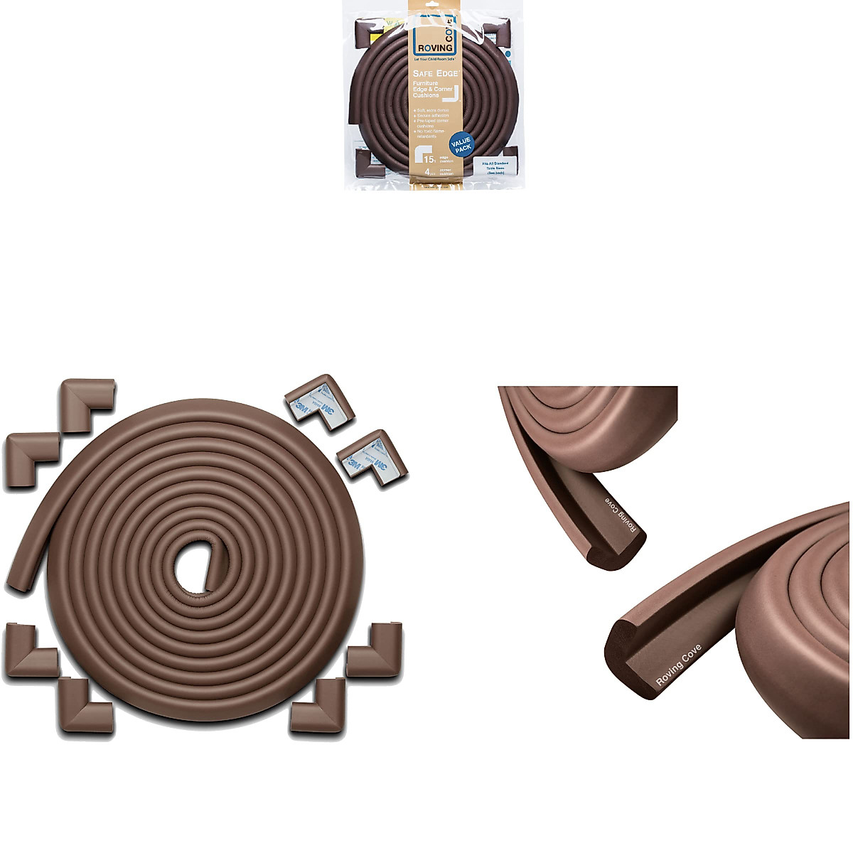 30ft Edge 8 Corners - Bundle & Save - RovingCove HeftyFit Edge Corner Guards (18ft Edge 8 Corners, Coffee Brown) + RovingCove HeftyFit Edge Guards (12ft Edge Only, Coffee Brown)