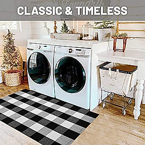 IOHOUZE Buffalo Plaid Checkered Rug - 27.5" X 43" Door Mat for Front Porch Decor/Home Decor, Black and White Washable Entryway Rug Welcome Outdoor Mat/Spring/Summer Doormat/Christmas Decoration