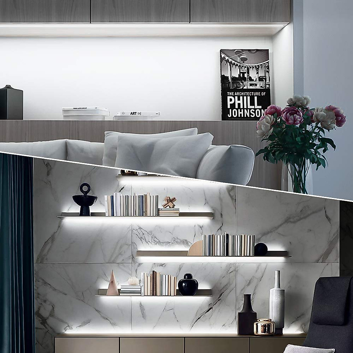 Cabinet Lighting, 4pcs 12" V-Shape Bright LED Light Bars for Under Cabinet, Gun Safe, Locker, Closet, Under Counter, Shelf, Showcase - 1200lm 12W - Pure White (6000K)