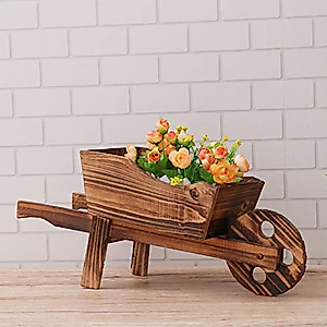 Yardwe Garden Plant Planter Wooden Wagon Planter Wheelbarrow Decoration for Indoor Outdoor - 45x19x20cm