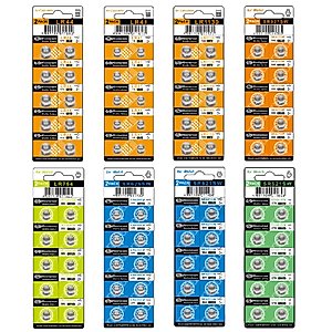 Siiboat Watch Batteries 80PCS - AG0, AG1, AG3, AG4, AG5, AG7, AG10, AG13, 1.5V Alkaline LR41 LR44 Assorted Button Coin Cell Batteries