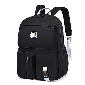 FANDARE School Bags Children's Backpacks Girls Boys Primary School Daypacks Student Lightweight Colourful Bookbag for 3-6 Grade Daughter Son Campus Travel Hiking Backpack Waterproof Nylon Black