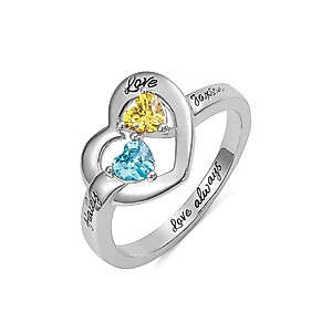AILIN Custom Promise Rings For Her 925 Sterling Silver Love Heart Personalized 1 2 3 4 5 6 Name And Birthstone Rings Valentine's Mother Day Wedding Jewelry Gifts For Women Mom Grandmother Wife