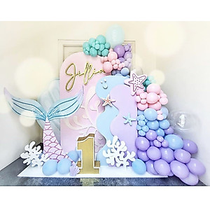 124Pcs Mermaid Balloon Garland Kit, Mermaid Tail Purple Pink Shell Pink Purple Blue Balloons for Girls Mermaid Birthday Party Under The Sea Party Decorations
