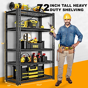 ZIKEBTUY 72" H Garage Shelving Heavy Duty Load 2000Lbs Storage Rack Shelf Adjustable 5-Tier Metal Garage Storage Shelves Industrial Shelving for Basement Warehouse 36" W x 16.2" D x 72" H
