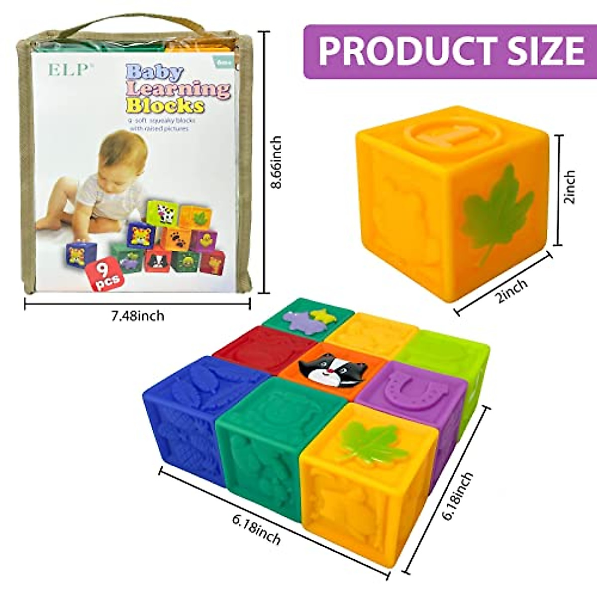 Building Blocks Baby Toys for 3 Months and up, Soft Squeeze Sensory Colorful Teething Chewing Educational Stacking Blocks with 3D Embossed Patterns