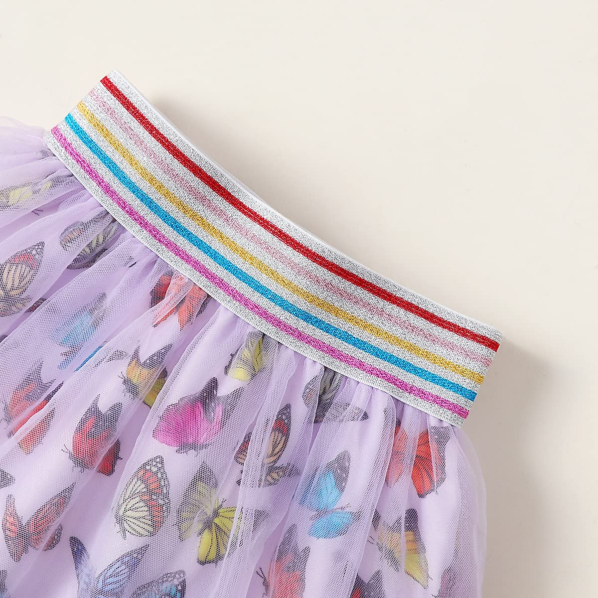 RETSUGO Baby Girls Skirt Top Set Flutter Sleeve Butterfly Shirt Kids Tulle Tutu Dress Toddler 2PC Birthday Party Outfits Purple 7-8 Years