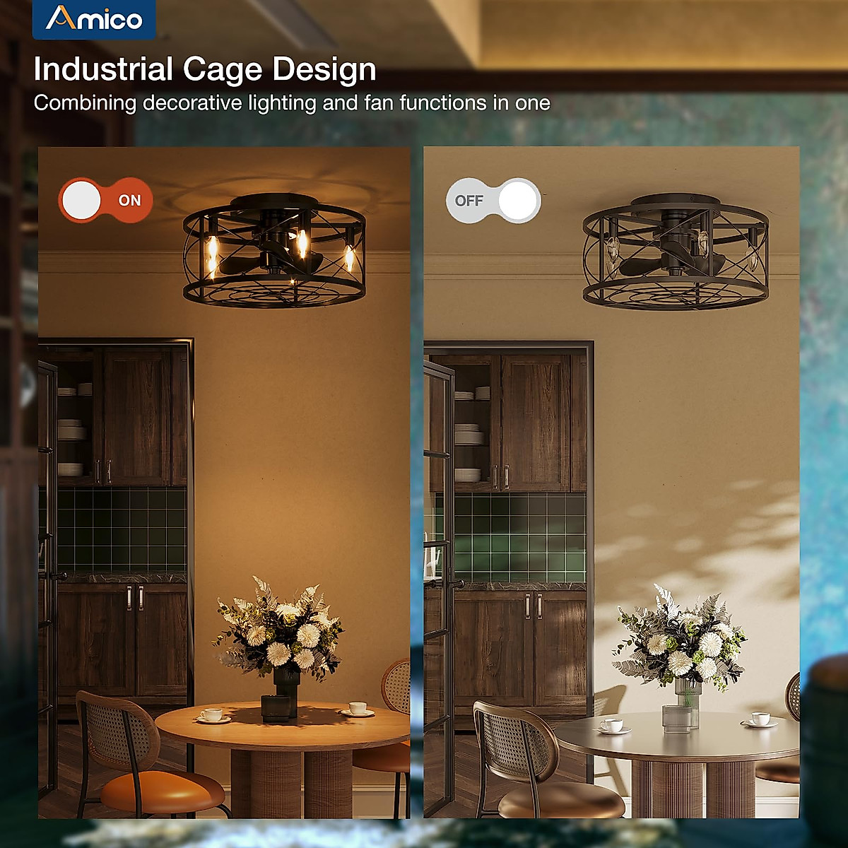 Amico 20 in caged ceiling fans with lights bladeless