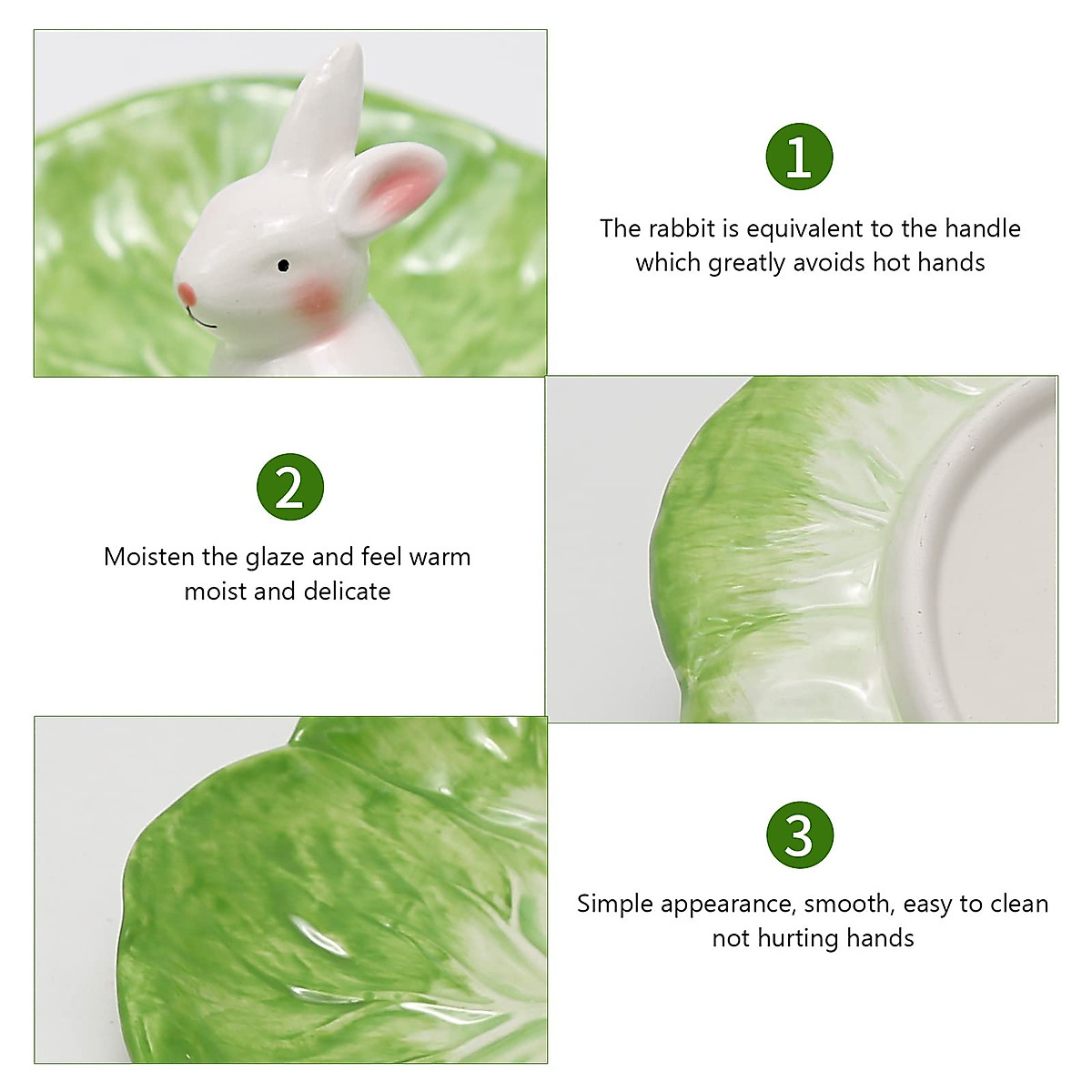 UOIENRT Easter Candy Dish, Cute Cabbage Bunny Shaped Ceramic Bowls, Salad Bowl, Soup Bowl, Rabbit Saucer for Fine Dining, Party, Girls, Easter, White