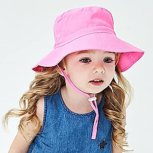 Baby Sun Hat Toddler UPF 50+ Summer Sun Protection Wide Brim Bucket Hat Baby Girl Beach Hat Boy Kids Adjustable Cap(Pink, XS)